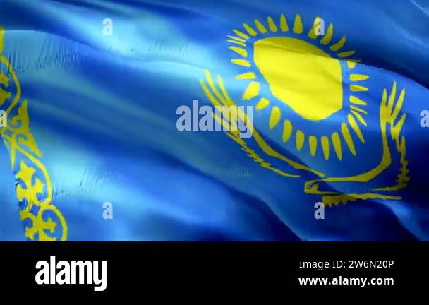 Kazakhstan waving flag. National 3d Kazakh flag waving. Sign of ...