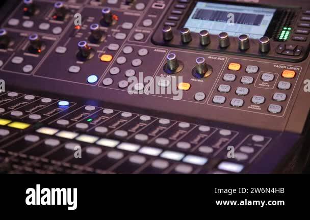 Music box. Mixing console Big Audio. Part of the audio mixer with ...