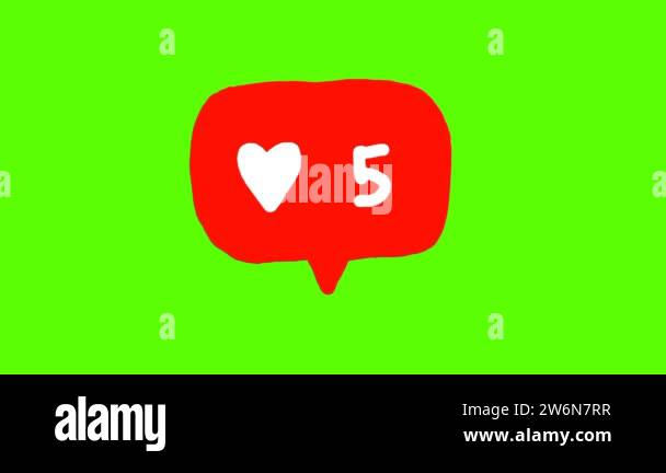 Hearts counter in red speech bubble on green background. Social network ...