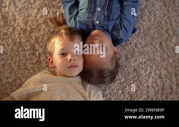 Friendship, family, games concepts - Two smiling preshool, toddler children playing. laughing ...