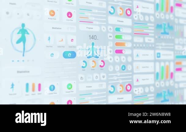 Creative design of yoga application. Neumorphism. Hi tech panel ...