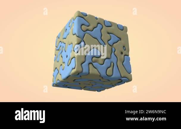 3d loop animation of a cube consisting of two parts of different colors ...
