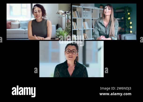 Video of headshot screen application view of diverse employees working ...