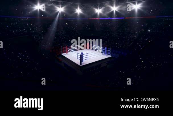 Boxing ring from upper view. Animation of sport arena with fans and ...