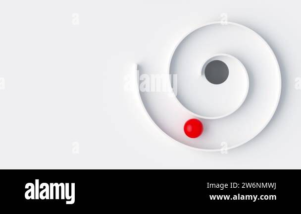 Red ball roll through swirl maze, bounce from walls and reach hole ...