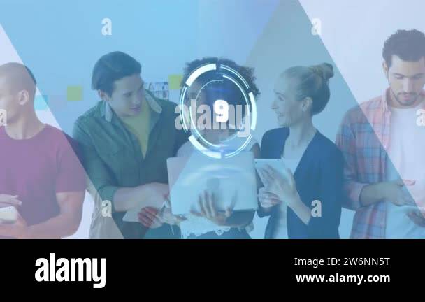 Animation of scope scanning with countdown over business people using ...