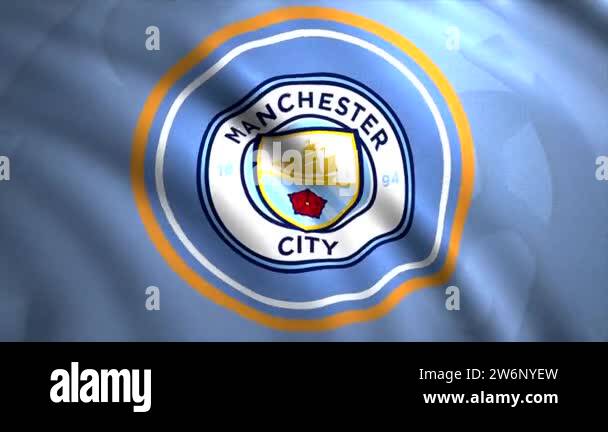 Flags of football clubs in England. Motion. Beautifully waving flags of ...