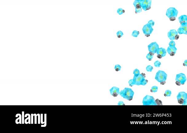 Many blue light bulb floating in air on white background. Creativity ...