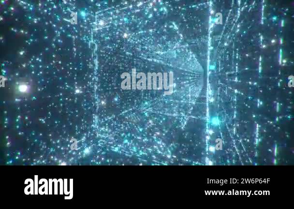 Digital technology tunnel. 3D Big Data Digital square corridor with futuristic matrix. Binary ...