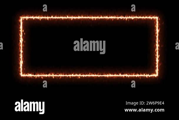 Fiery yellow red ring on a black background. Abstract rectangle, frame ...