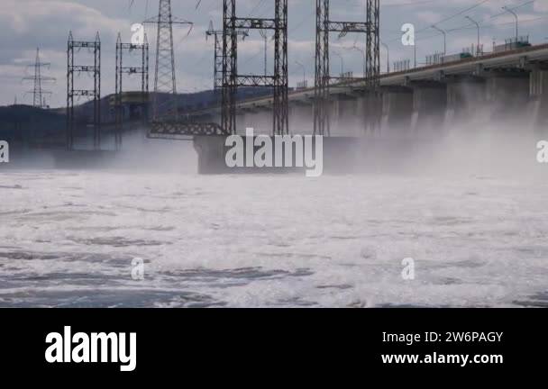 Hydroelectric power station on the Volga river. Large-scale ...