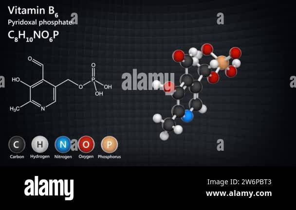 Molecular structure of Vitamin B6(Pyridoxal phosphate). 3D render ...