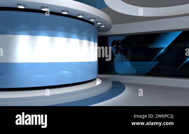 TV studio. Light blue background. Loop animation. News studio ...