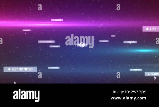 Animation of cursors over social media icons and text on multi coloured ...