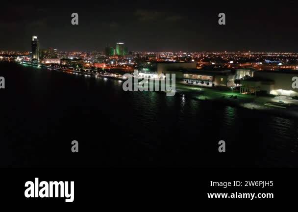 Corpus Christi at Night, Aerial View, Corpus Christi Bay, Downtown ...