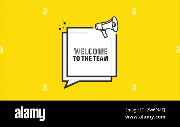 Welcome to the team megaphone yellow banner in 3D style on white background. Motion graphics ...