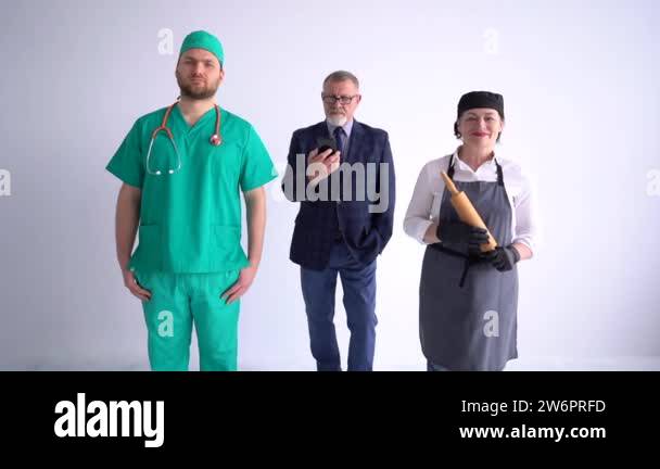 Portrait of three people of different professions and occupations ...