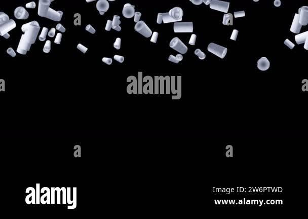 Many cans floating in air on black background. No label beverage cans ...