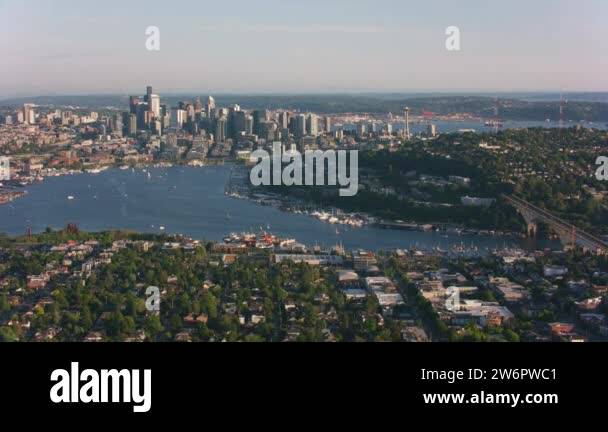 Seattle, Washington circa-2019. Aerial view of downtown Seattle. Shot ...