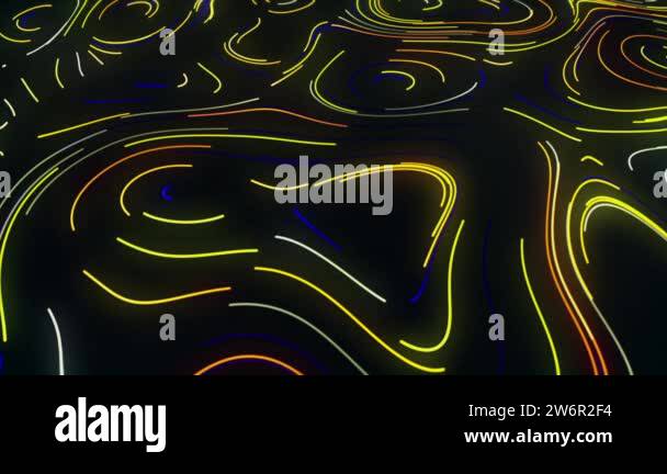 Animation of slow moving neon lines in pattern. Motion. Colorful neon lines slowly draw oval ...