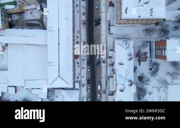 Top down aerial overhead perspective of street. Drone view of car ...