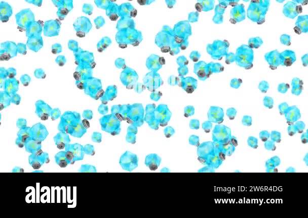 Many blue light bulb floating in air on white background. Creativity ...