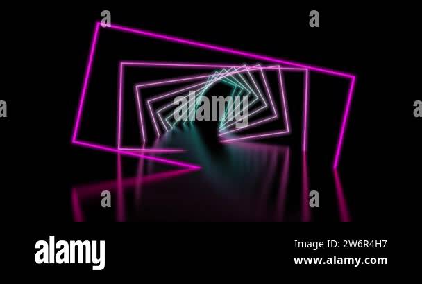 Abstract fluorescent neon light rectangle glow line background. 4k ...