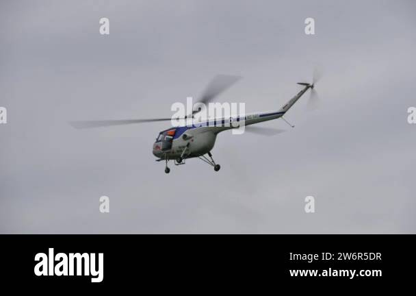 Vintage rare helicopter of the British RAF rotating in stationary ...