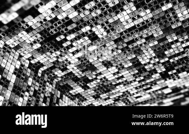 Abstract Background With Monochrome Digital Numbers And Letters Randomly Blinking Seamless Loop