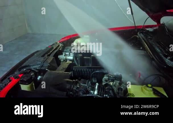 Cleaning the engine bay. Car cleaning and car detailing concept. Car ...