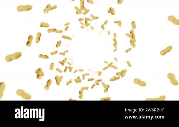 Flying many peanuts on white background. Raw peanuts. Groundnuts in ...