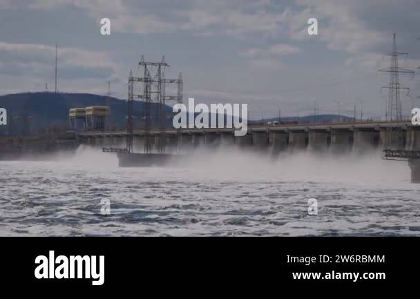 Hydroelectric power station on the Volga river. Large-scale ...