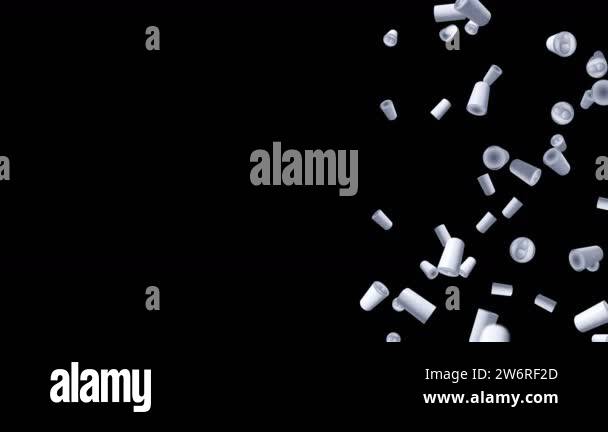 Many cans floating in air on black background. No label beverage cans ...