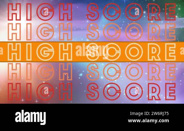 Animation of high score text in repetition on orange banner over ...