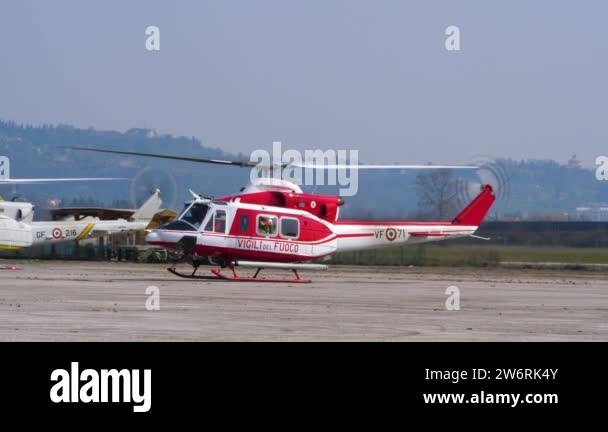 Agusta Bell AB-412 Grifone taking off. Search and rescue simulation ...