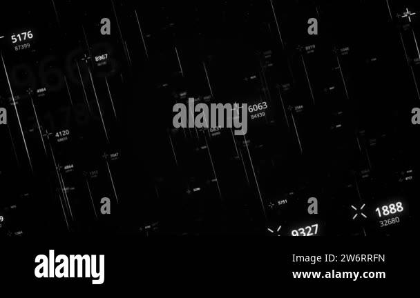 Numbers with lines on black background. Animation. Changing numbers with parallel lines flying ...
