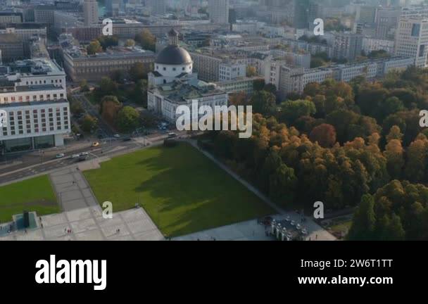 High angle view of Pilsudski Square corner with surviving part of Saxon ...
