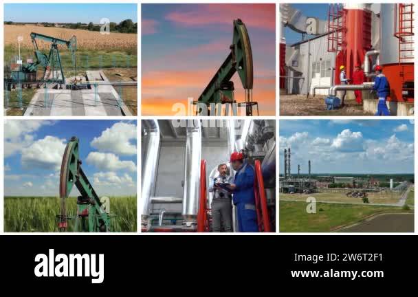 Oil and Gas Industry Conceptual Video Wall. Crude Oil Production ...