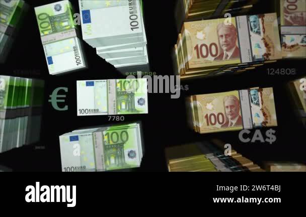 Euro and Canada Dollar money exchange. Paper banknotes pack bundle ...
