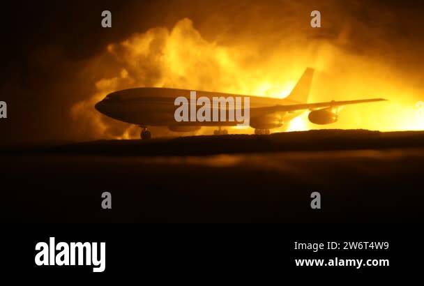 Air Crash. Burning falling plane. The plane crashed to the ground ...