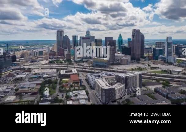Stunning aerial hyper lapse footage of downtown area in Dallas, USA ...