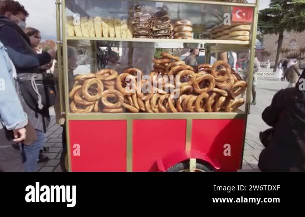 Simit, a traditional Turkish sesame pretzel. Turkey Istanbul September ...