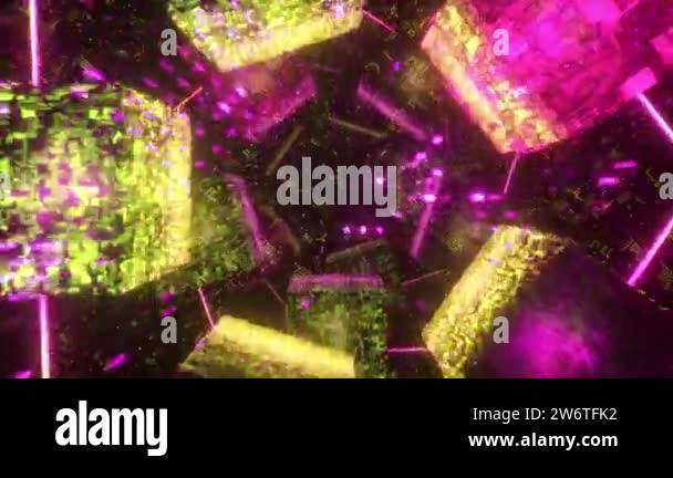 Flying in technological cyber space. Sci-fi spaceship tunnel ...