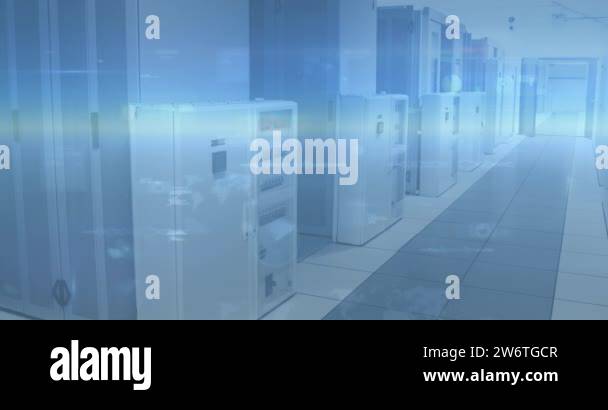 Animation of interface screens and information moving over computer ...