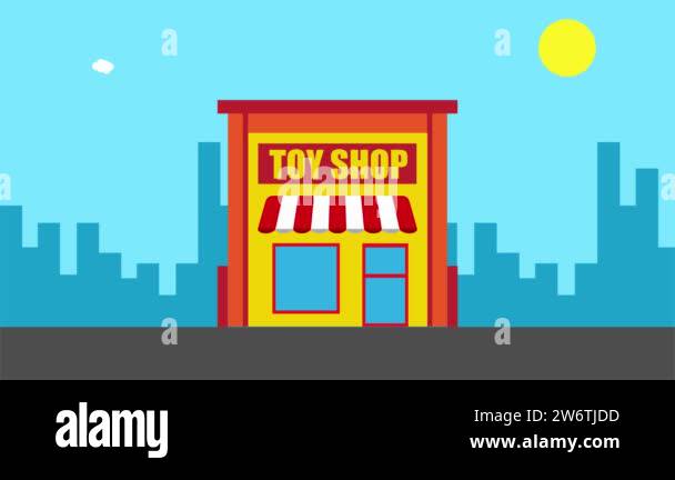 toy shop front exterior facade animation.flat design.toy shop building ...