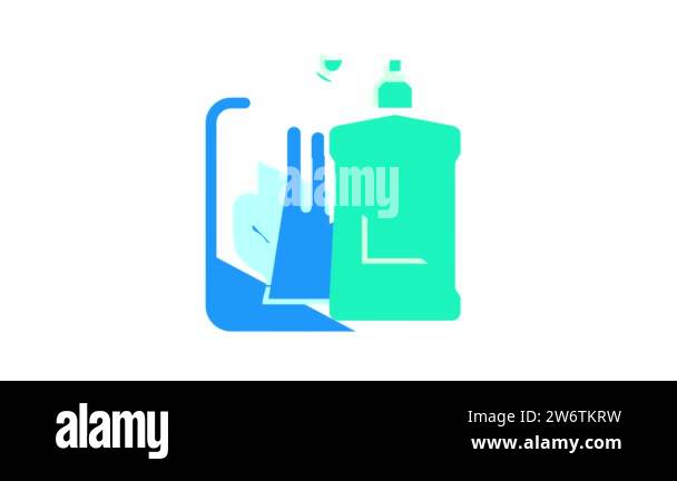 antiseptic and gloves in canteen color icon animation Stock Video ...