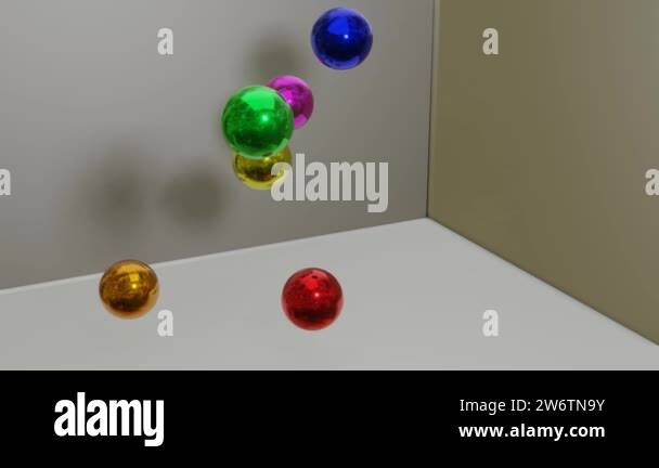 six multi-colored spheres slowly fly in circular orbits. looped ...