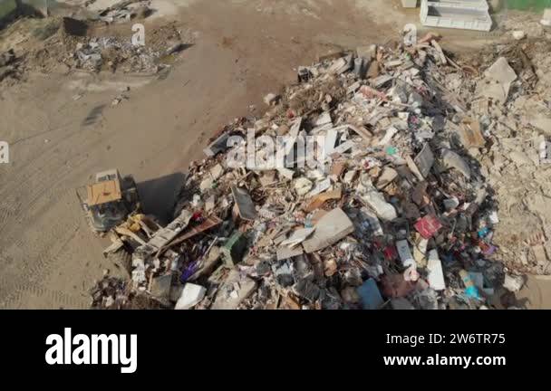 Aerial scrap-heap of landfill and waste, gota fria - cold drop flood ...