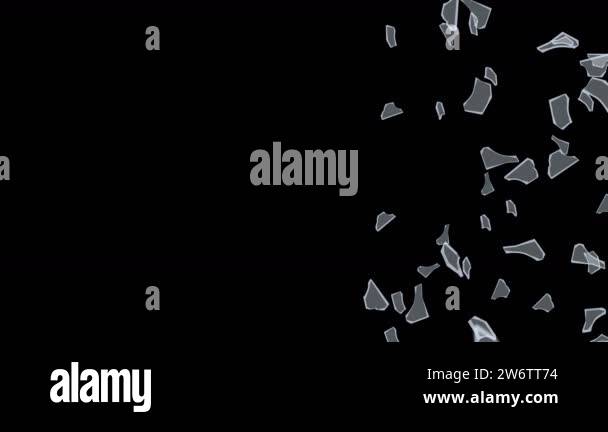Many broken glass floating in air on black background. Business damage ...