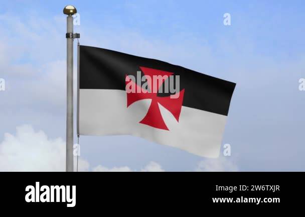 3D Banner of the knights templars with blue sky, the Catholic military ...
